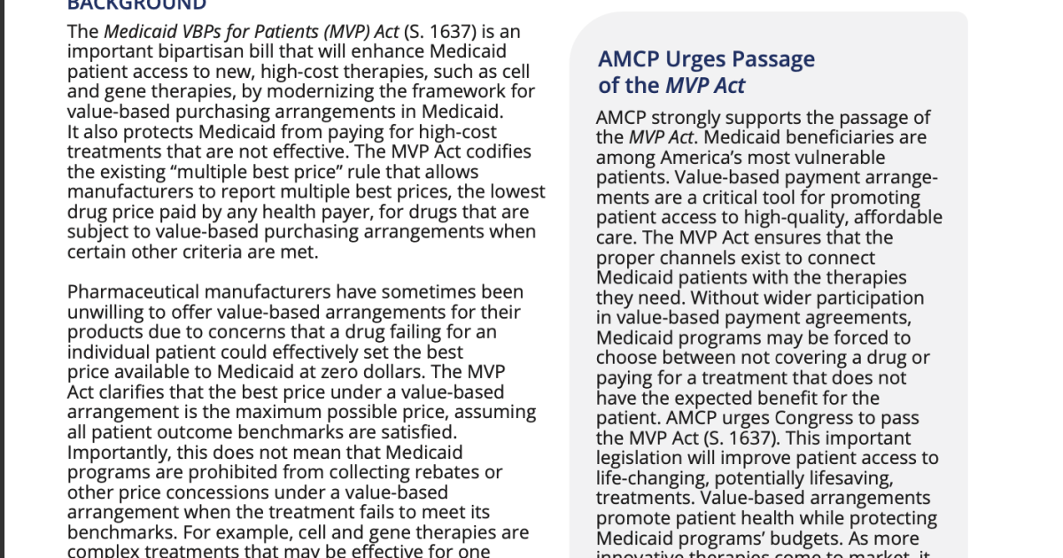 Issue Brief - MVP Act of 2025 | AMCP.org